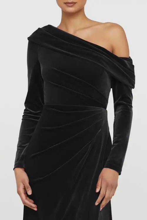 Theia One-shoulder Fit-and-flare Velvet Gown