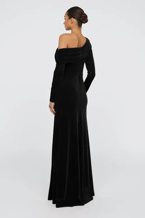 Theia One-shoulder Fit-and-flare Velvet Gown