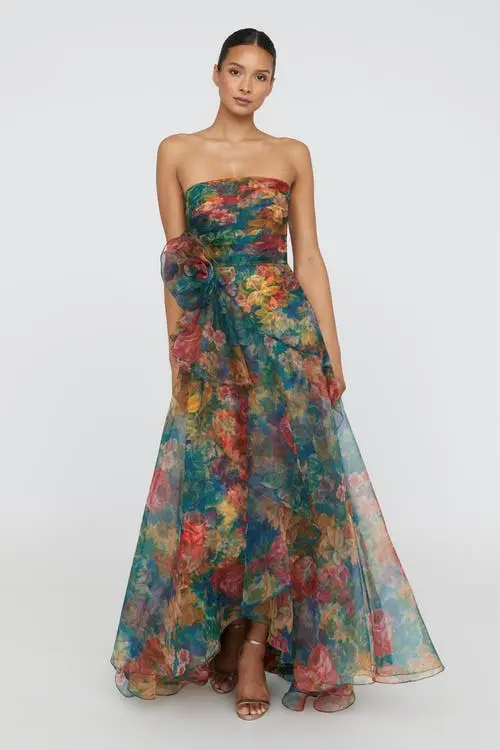 Theia Leora Rosette Ruffle Gown