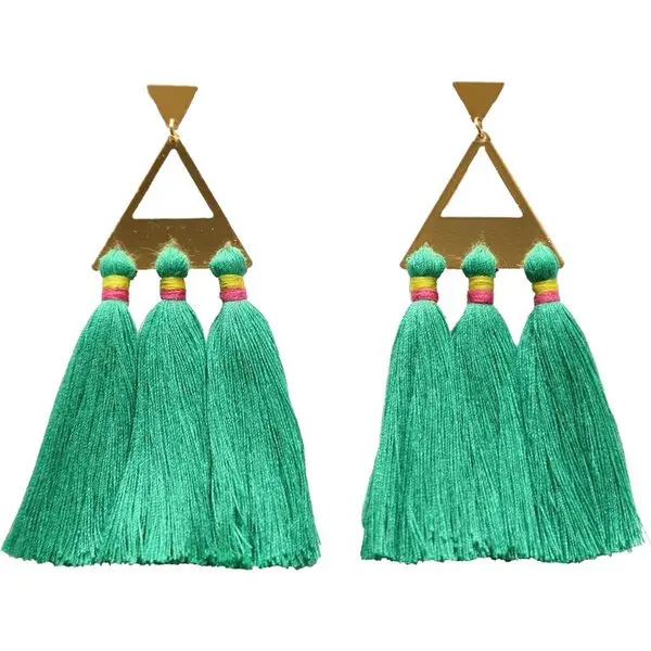 FOSTERIE Trío Tassel Earrings - Emerald