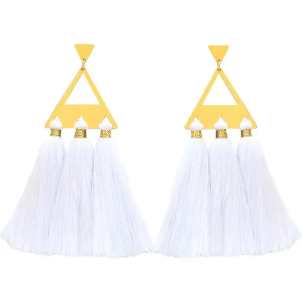 FOSTERIE Trío Tassel Earrings - White
