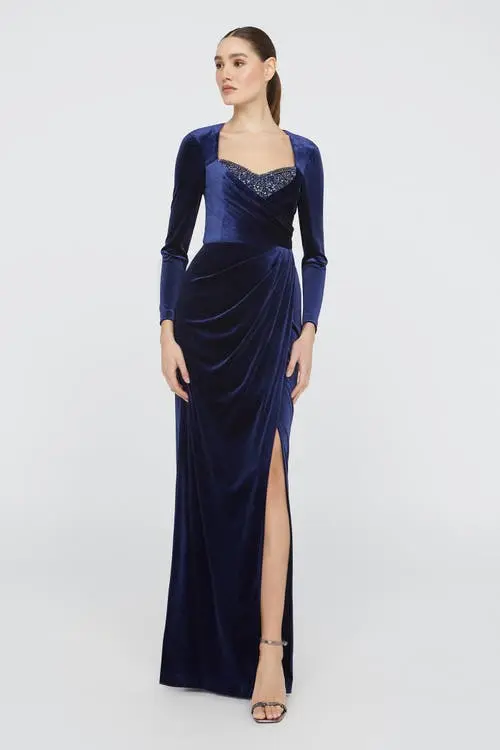 Theia Emerson Long Sleeve Gown