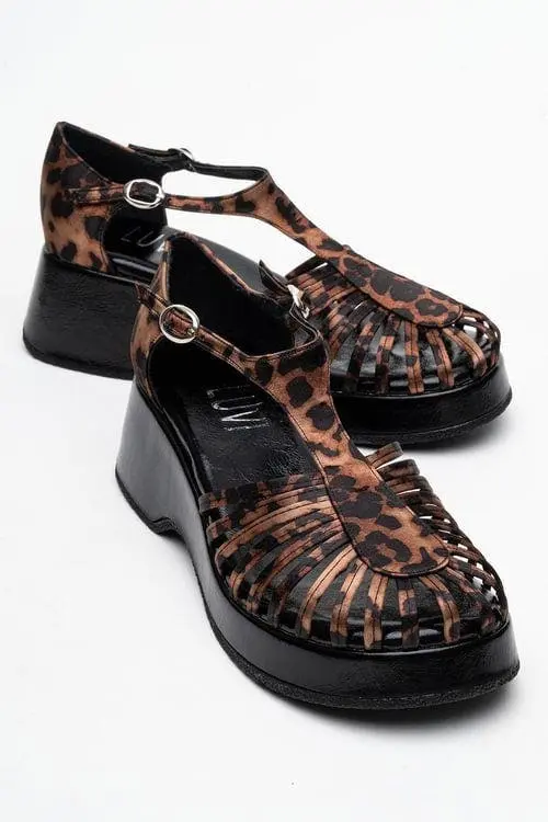 PROLOGUE SHOES Aniel Platform Wedge Sandal - Leopard Faux Leather