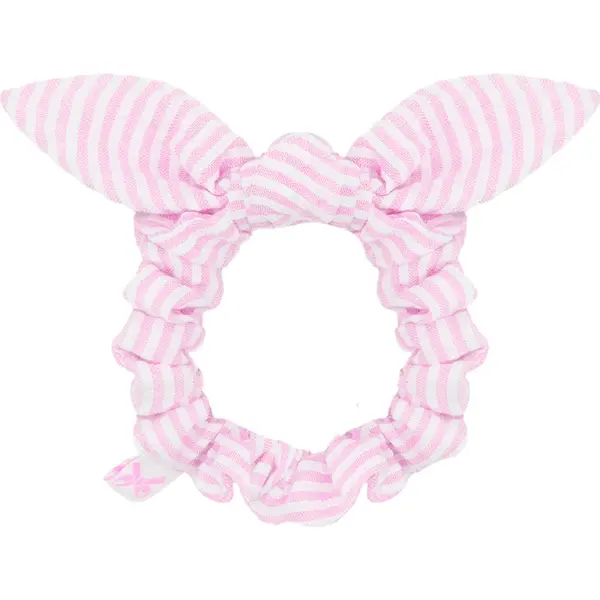 BITS & BOWS Seersucker Bow Scrunchie - Pink/white