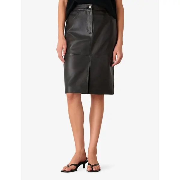 Whistles Split-hem Leather Midi Skirt