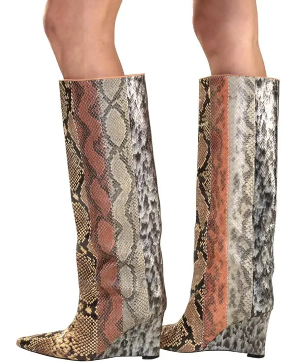 Cynthia Rowley Embossed Leather Wedge Boots - Multi