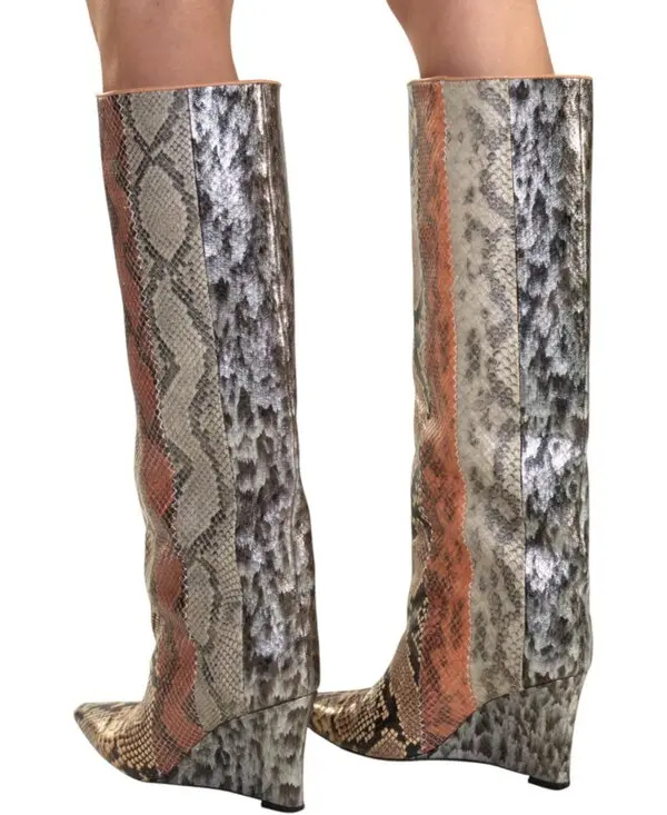 Cynthia Rowley Embossed Leather Wedge Boots - Multi