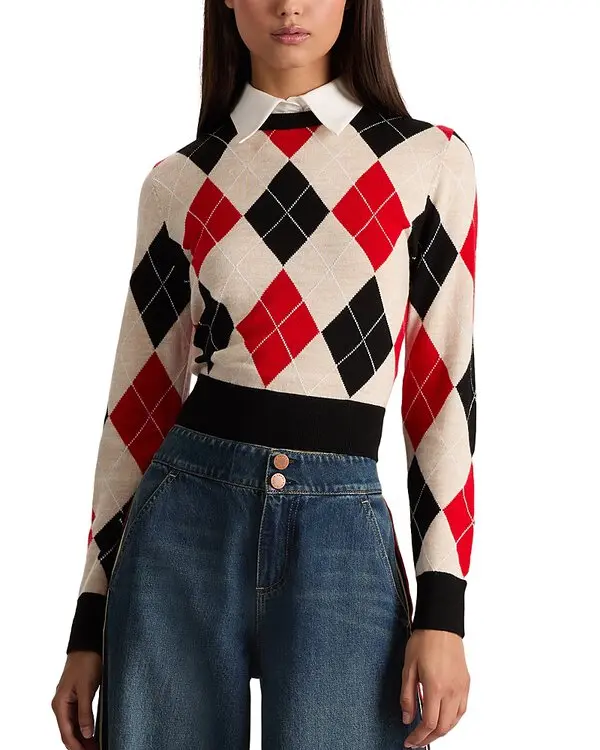 Alice + Olivia Carolann Collared Cropped Argyle Sweater
