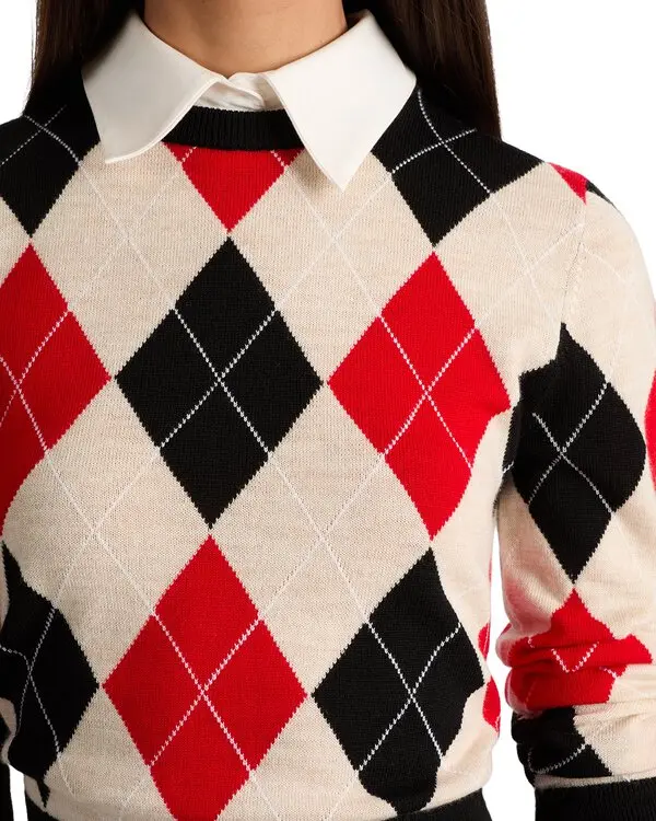 Alice + Olivia Carolann Collared Cropped Argyle Sweater