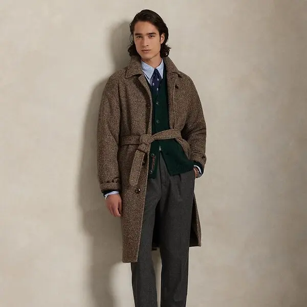 Ralph Lauren Donegal Tweed Balmacaan Coat - Brown Tan Multi