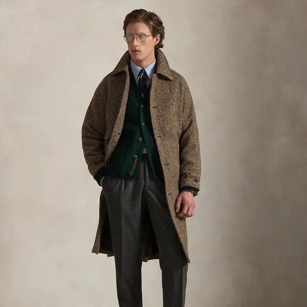 Ralph Lauren Donegal Tweed Balmacaan Coat - Brown Tan Multi