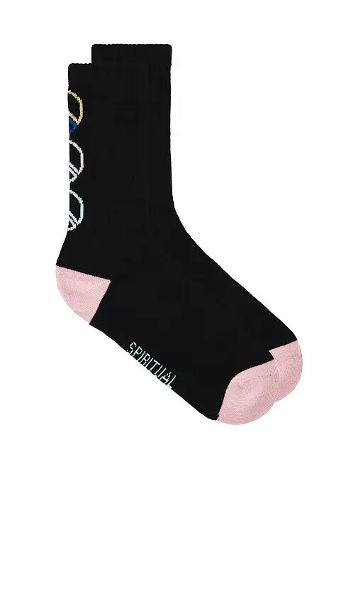 Spiritual Gangster Peace Emblem Crew Sock - Black & Pink Dunes