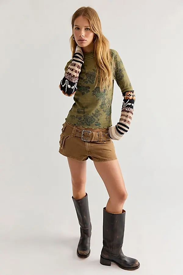 Free People Fabrizio Chini Leather Ankle Boots - Deep Olive Combo