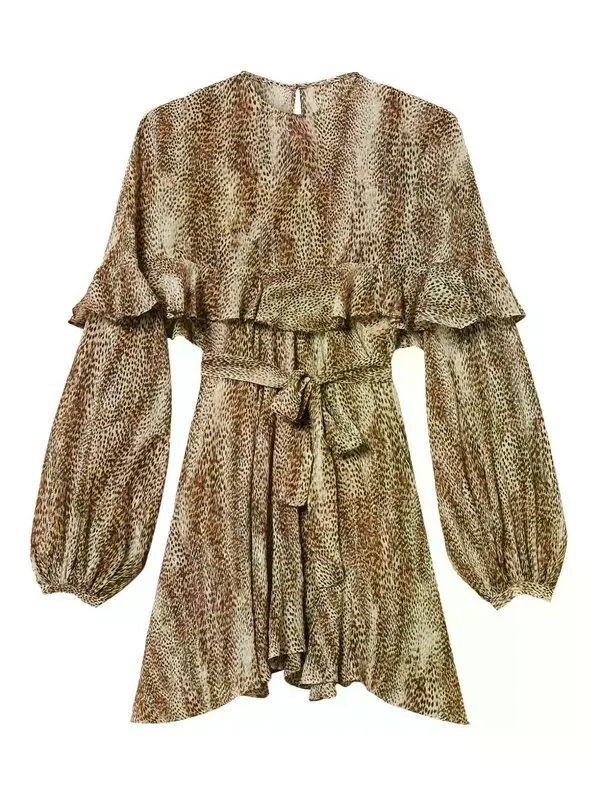 TWINSET Animal-print Dress With Ruffle Detail - Brown