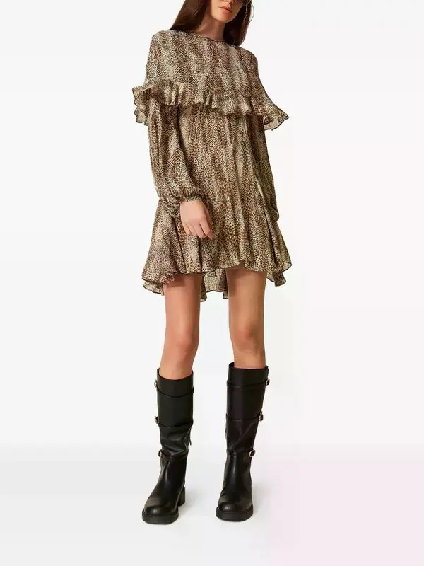 TWINSET Animal-print Dress With Ruffle Detail - Brown