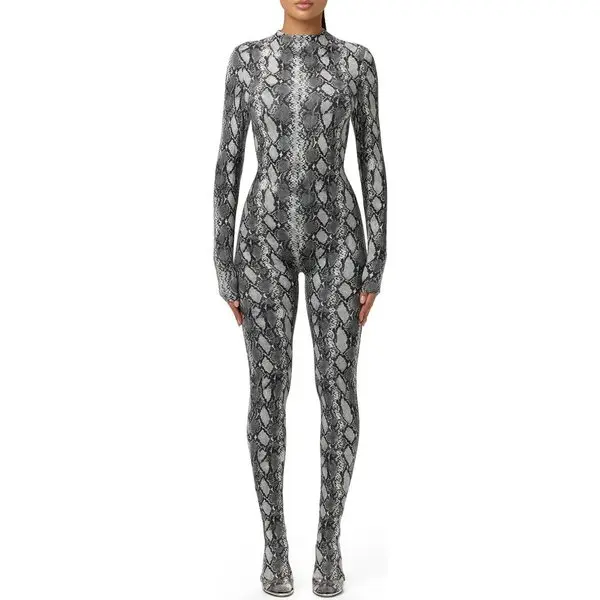 Naked Wardrobe Animal Print Jumpsuit - Beige Snakeskin