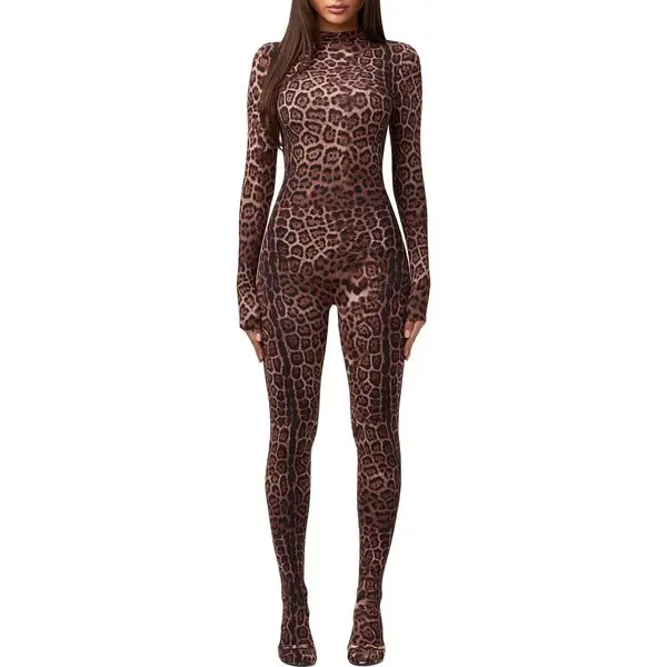 Naked Wardrobe Animal Print Jumpsuit - Brown Leopard
