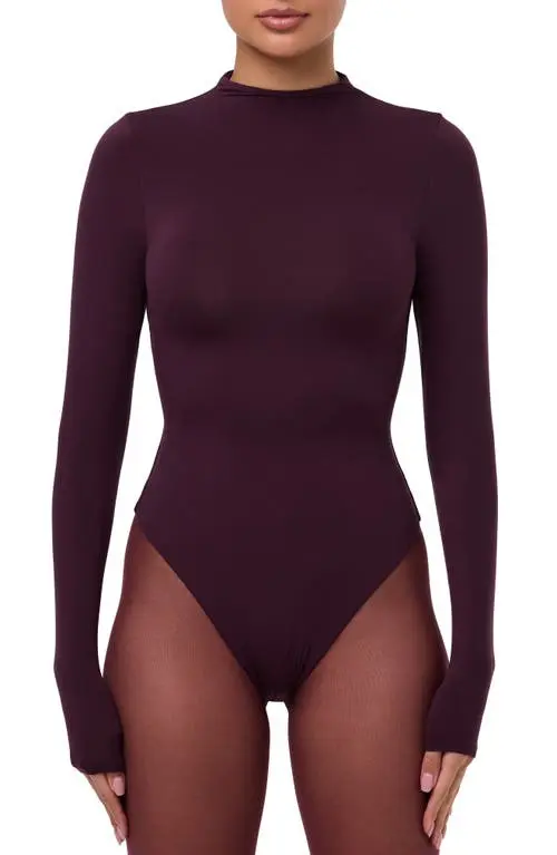 Naked Wardrobe Long-sleeve Bodysuit - Dark Plum
