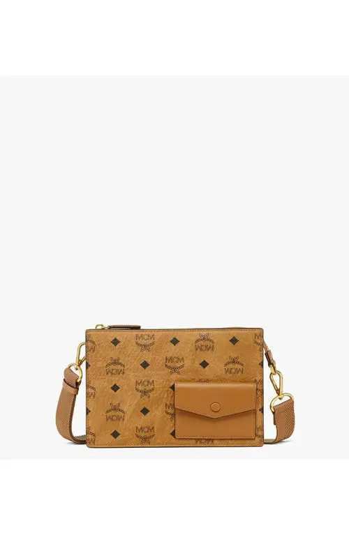 Mcm Standing Crossbody Pouch In Visetos - Brown