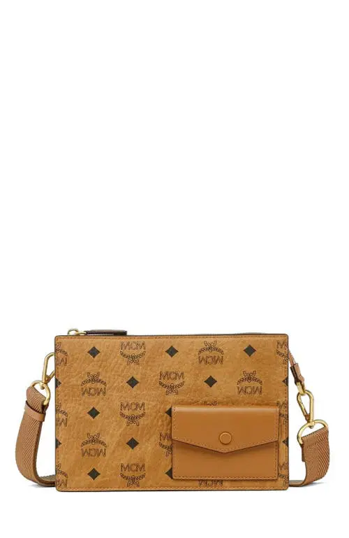 Mcm Standing Crossbody Pouch In Visetos - Brown