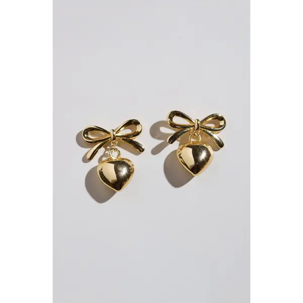 NICKEL & SUEDE Bow And Heart Drop Earrings - Gold