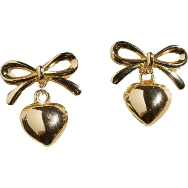 NICKEL & SUEDE Bow And Heart Drop Earrings - Gold