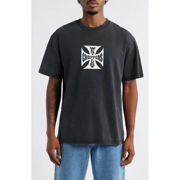 ID SUPPLY CO West Coast Choppers Distressed Core Logo Cotton Graphic T-shirt - Washed Black