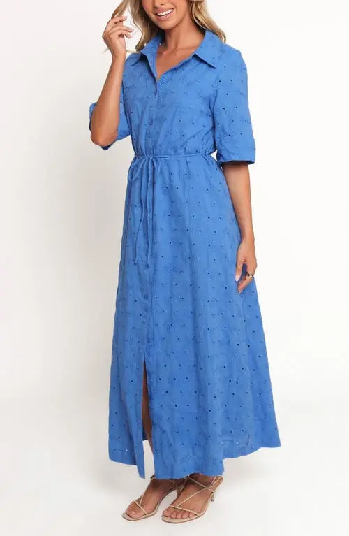 PETAL & PUP Embroidered Tie Waist Maxi Shirt Dress