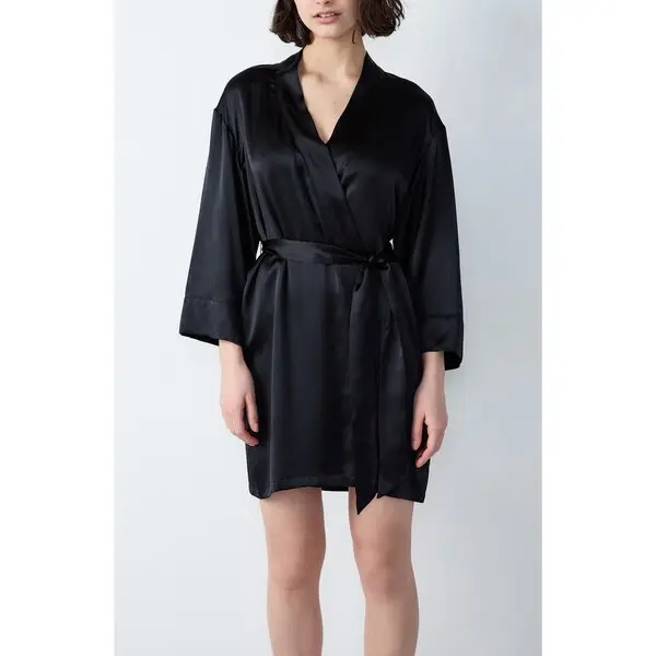 ETAM Pearly Deshabille Silk Robe - Black