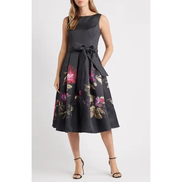 Eliza J Mikado Floral Flare Gown