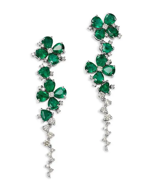 Bloomingdale'S Emerald And Diamond Flower Drop Earrings - Emerald/white