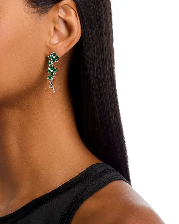 Bloomingdale'S Emerald And Diamond Flower Drop Earrings