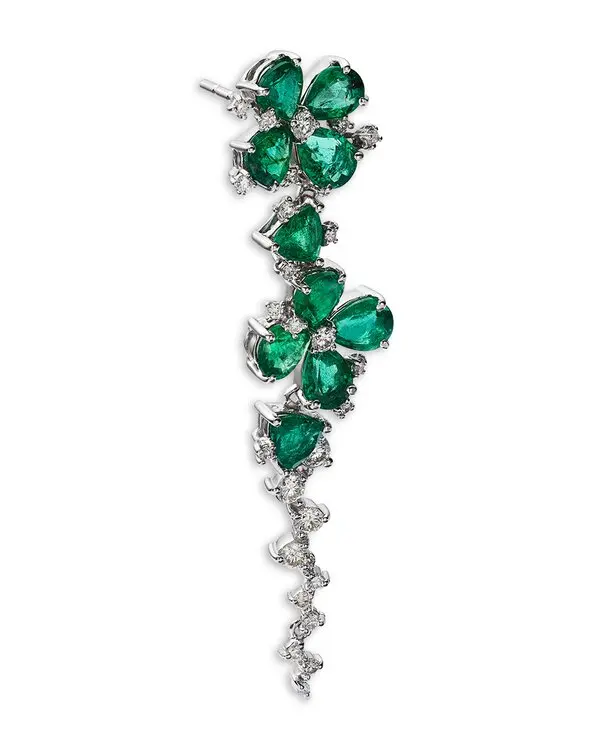 Bloomingdale'S Emerald And Diamond Flower Drop Earrings
