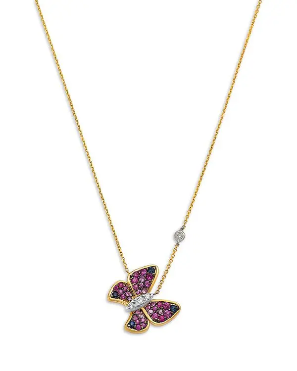Bloomingdale'S 14k Yellow Butterfly Pendant Necklace With Sapphire And Diamond - Gold