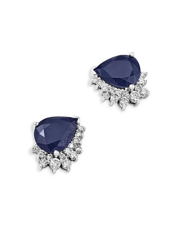 Bloomingdale'S 14k White Gold Sapphire And Diamond Swirl Stud Earrings - Blue Sapphire/white