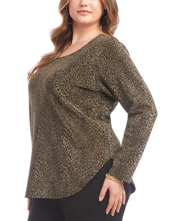 Karen Kane Metallic Knit Shirttail Top - Leopard