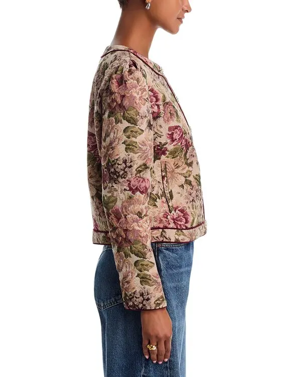 Aqua Tapestry Puff Sleeve Jacket