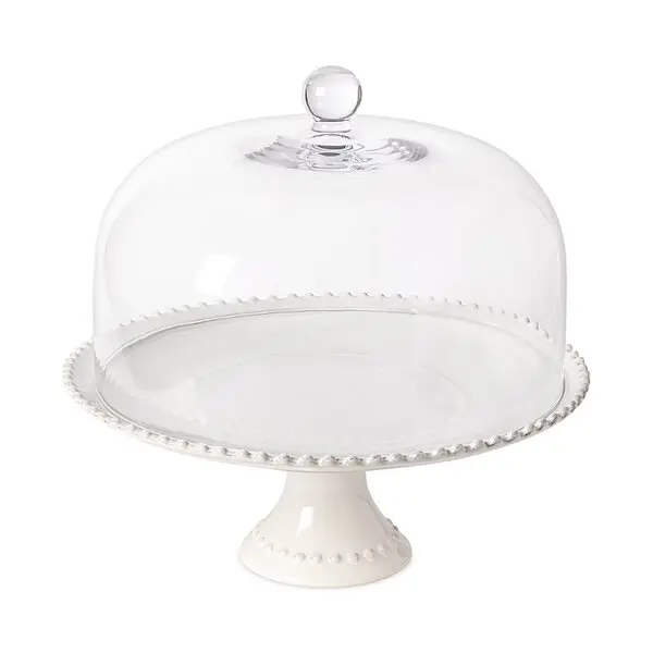 COSTA NOVA Pearl Footed Cake Plate With Glass Dome, Large - White