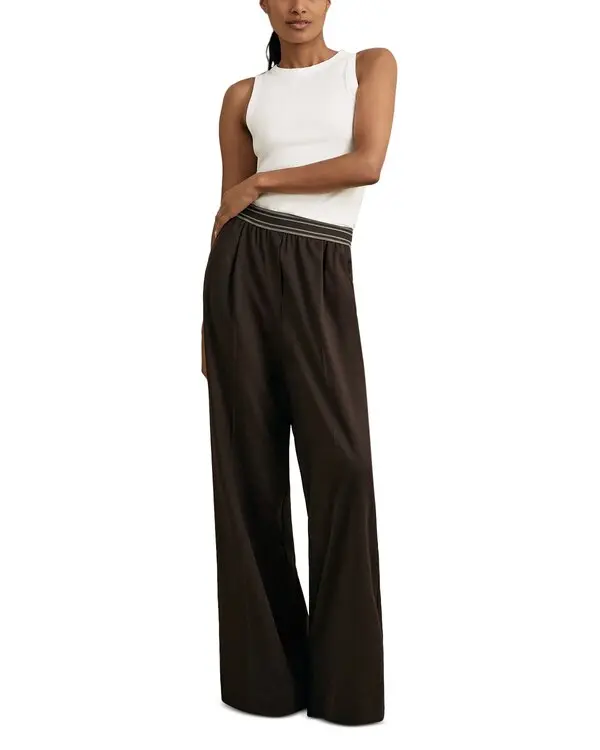 REISS Camelia Wide Leg Trousers - Chocolate