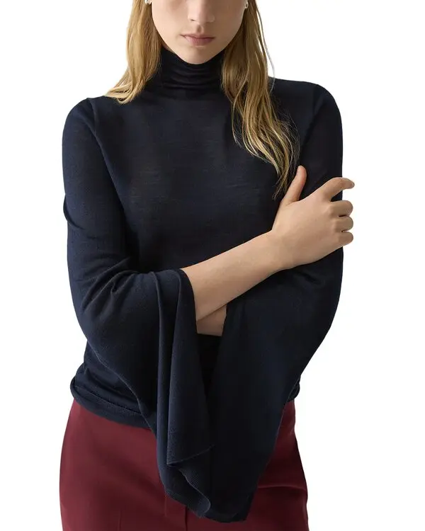 Theory High Neck Slit Sleeve Fine Knit Tee