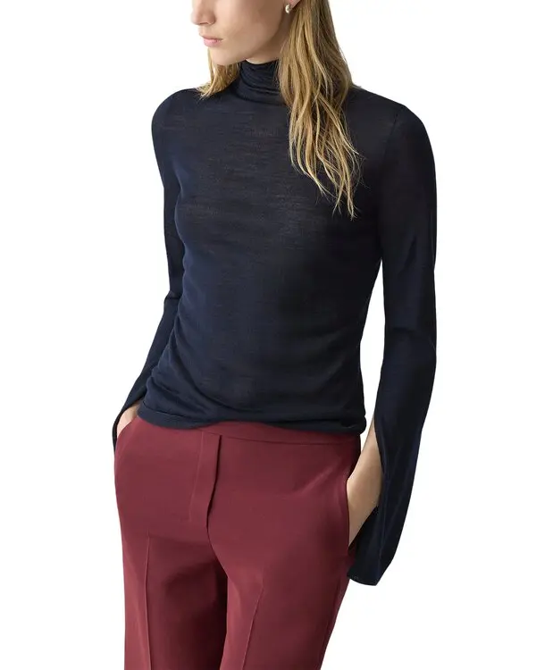 Theory High Neck Slit Sleeve Fine Knit Tee