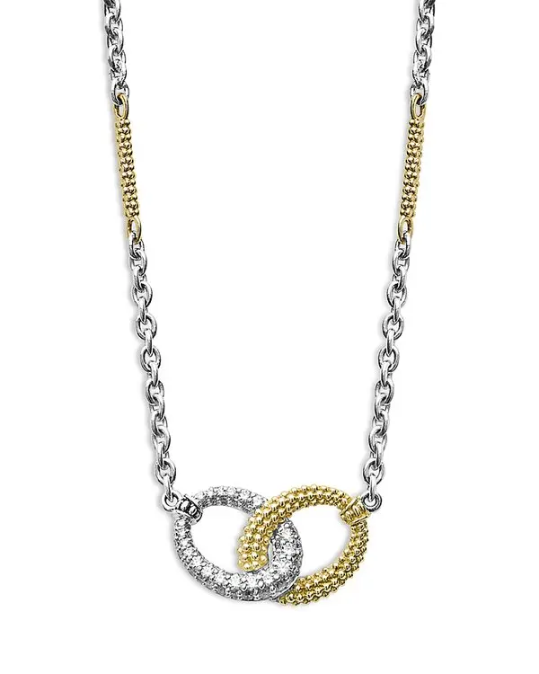 Lagos 18k Yellow Gold & Sterling Diamond Interlocking Circle Pendant Necklace - Silver
