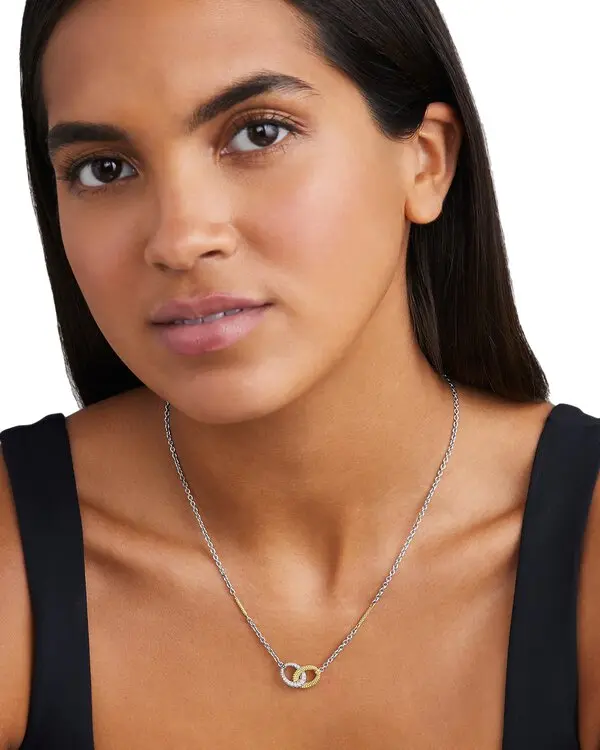 Lagos 18k Yellow Gold & Sterling Diamond Interlocking Circle Pendant Necklace - Silver