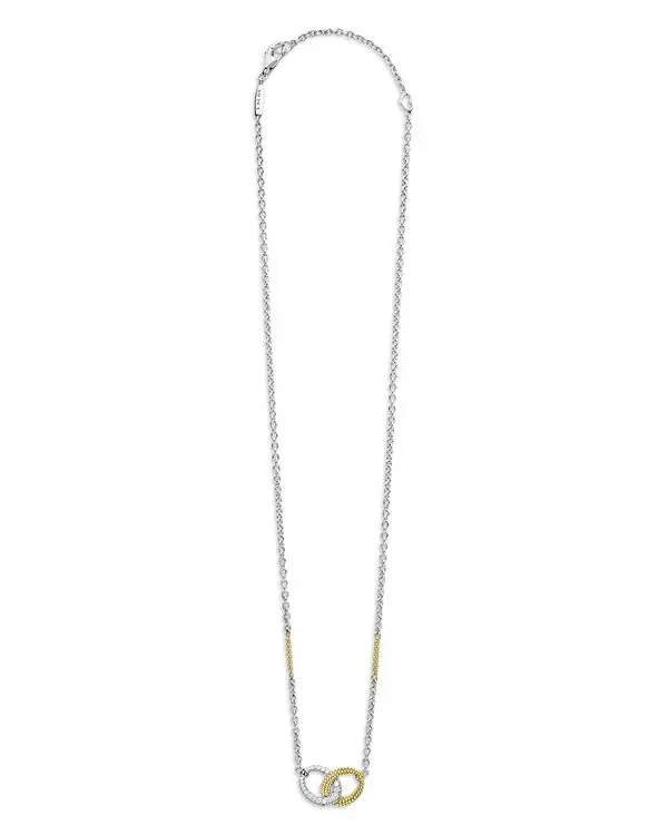 Lagos 18k Yellow Gold & Sterling Diamond Interlocking Circle Pendant Necklace - Silver