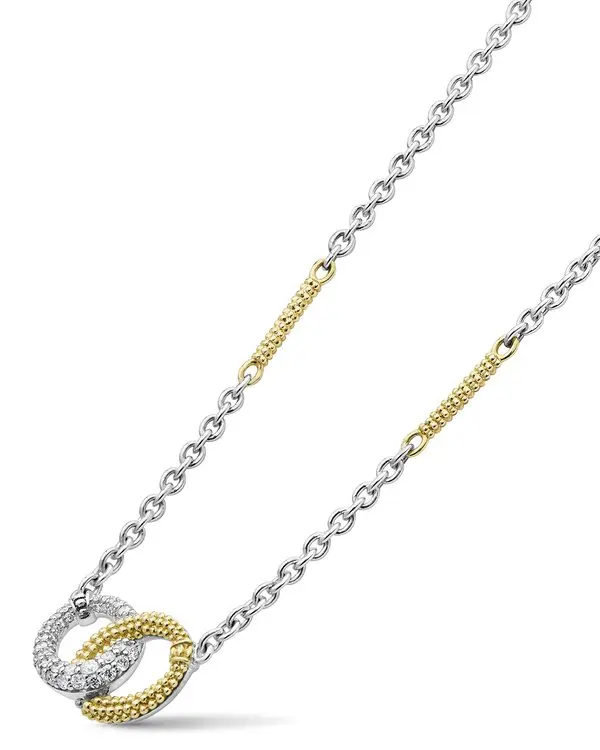 Lagos 18k Yellow Gold & Sterling Diamond Interlocking Circle Pendant Necklace - Silver