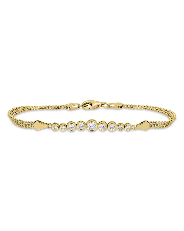 Aqua 18k Over Sterling Silver Cubic Zirconia Beaded Bracelet - Gold