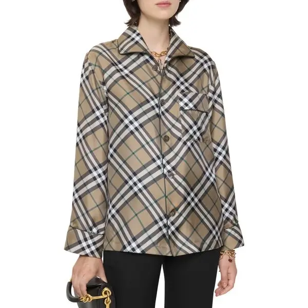 Burberry Check Silk Pyjama Shirt - Linden Beige