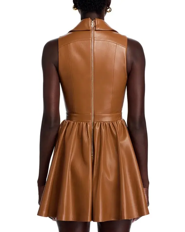 Alice + Olivia Faux Leather Flared Mini Dress - Camel - 60% Off |  Editorialist