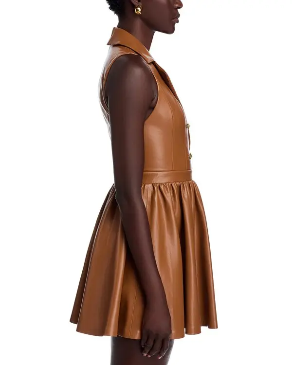 Alice + Olivia Faux Leather Flared Mini Dress - Camel - 60% Off |  Editorialist