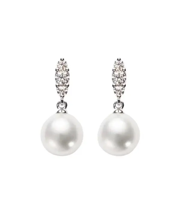Mikimoto 18kt Gold Drop Earrings With Akoya Pearls And Diamonds - White